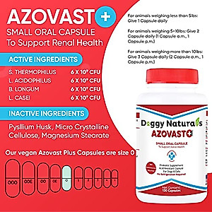 Azovast Plus Kidney Health Supplement for Dogs & Cats, 120ct - NO Refrigeration Required - Help Support Kidney Function & Manage Renal Toxins - Renal Care Supplement Capsule(U.S.A) (120 Caps)