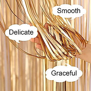Light Gold Backdrop Curtains -6.6x9.8 feet, Pack of 2 | LILF Matte Foil Fringe Curtain with Non-Marking Tape | Tinsel Streamers Backdrop for Birthday Bachelorette Party Decoration Photo Booth Props