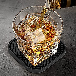 Silicone Coasters [6 Pack] ME.FAN Coasters for Drinks,Drink Coasters with Holder - Cup Mat - Non-Slip, Non-Stick, Stay Put, Deep Tray - Prevents Furniture and Tabletop Damages Square Nave Blue