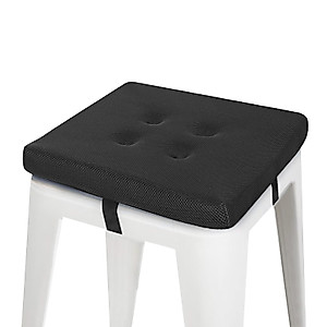 baibu 12 Inches Square Stool Cushions with Ties for Bar Stool, Breathable Square Chair Pads Seat Cushions with Non-Slip Bottom - One Pad Only (12", Black)