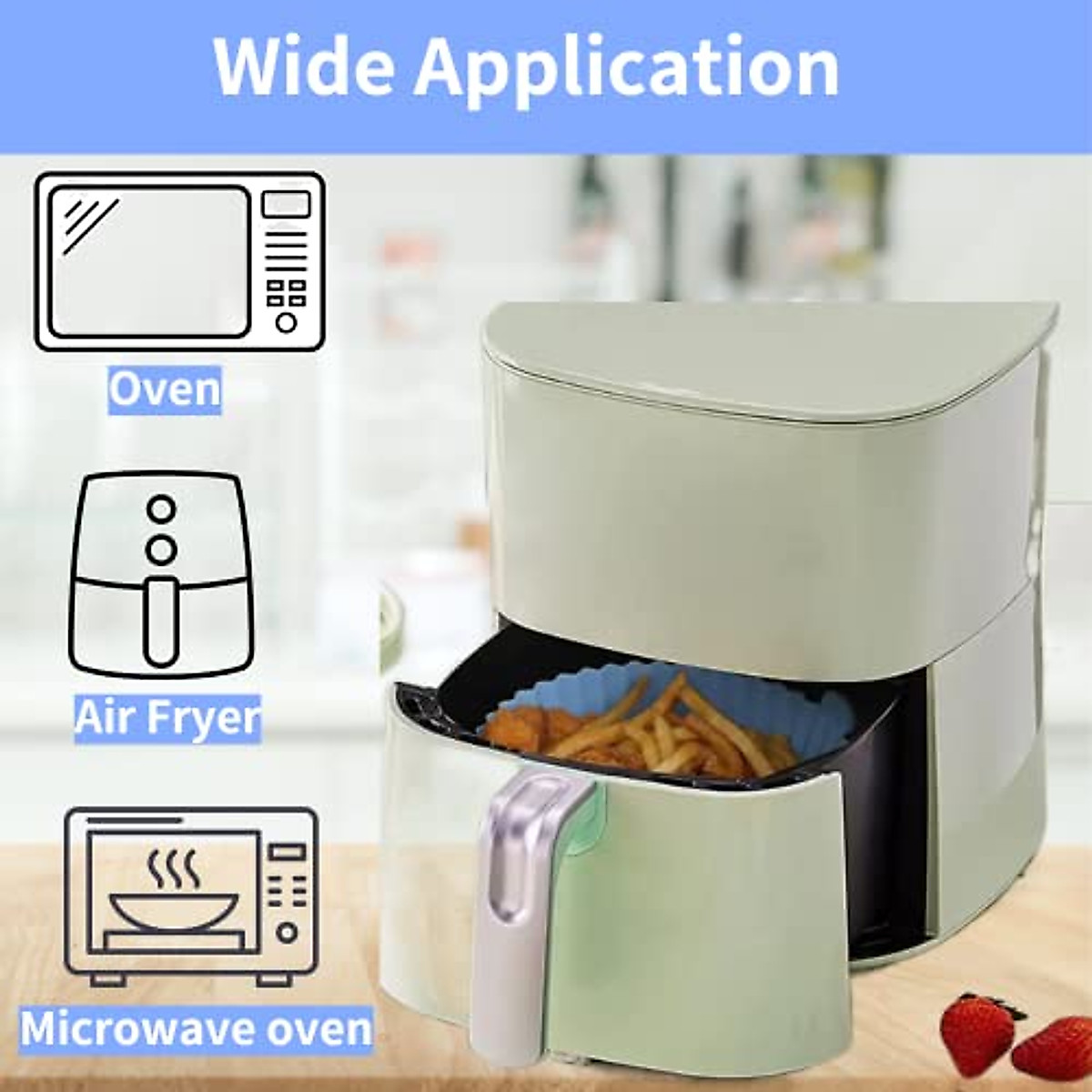 Air Fryer Silicone Liners 8 Inch, 2 Pack Air Fryer Accessories for Ninja Air Fryer Liners Reusable with Handle, Basket for 5 QT 6QT 7 QT, Red & Blue