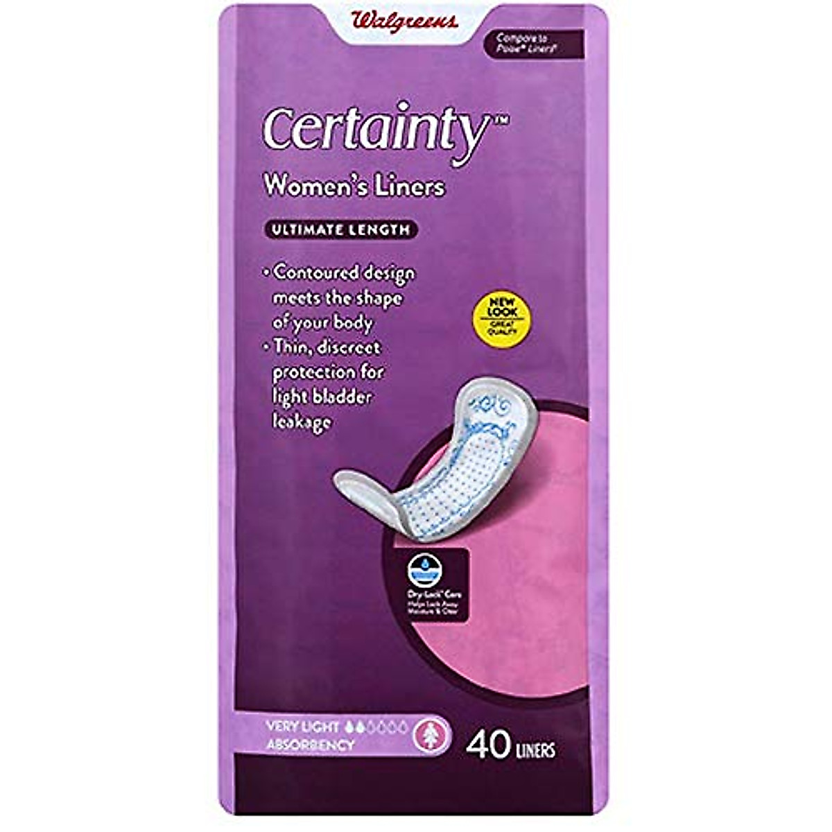 Walgreens Certainty Women's Liners, Very Light Absorbency, Ultimate Length 40 ea (1)
