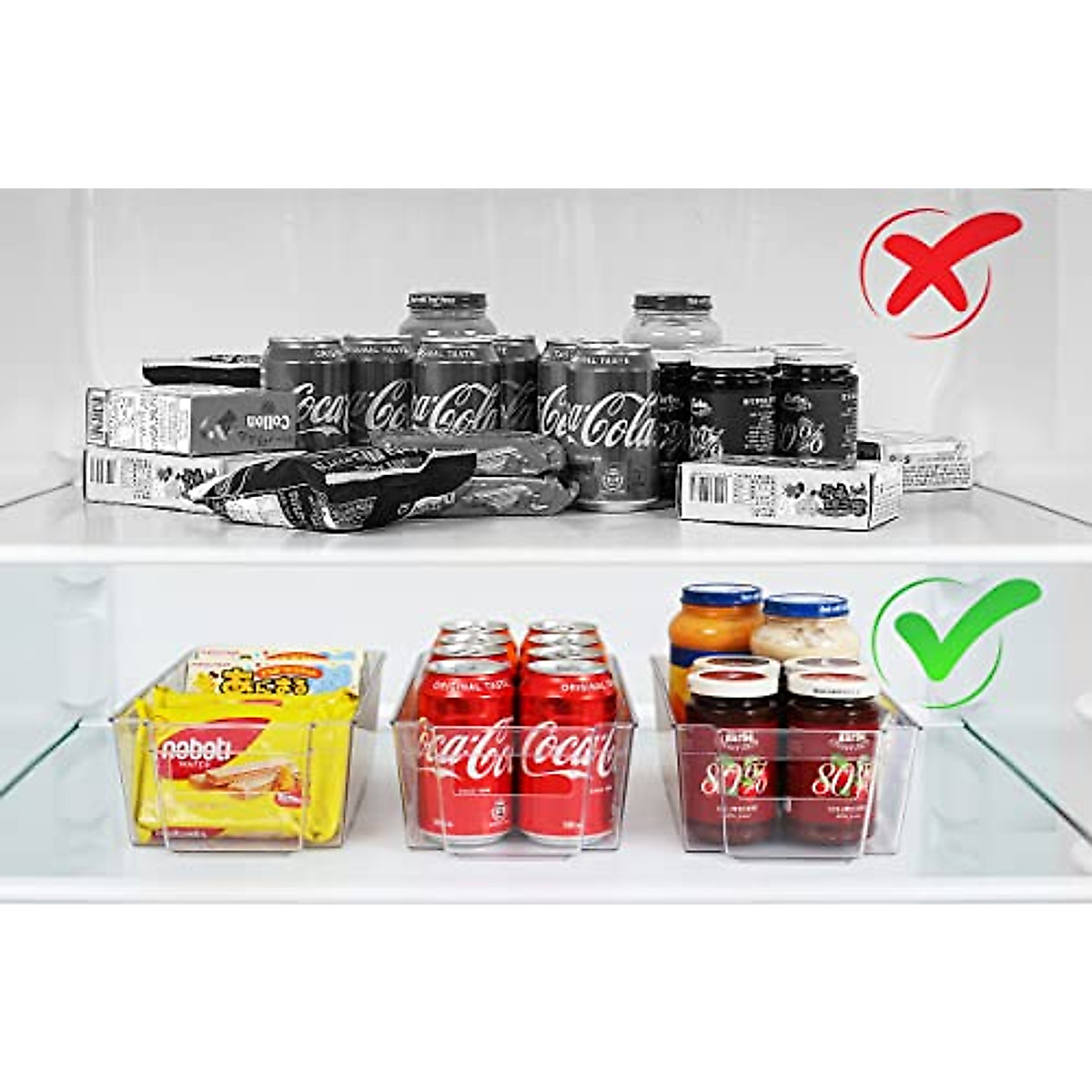 HERKKA Plastic Storage Organizer Container Bin with Dividers for Bathroom, Pantry, Kitchen Cabinet, Fridge, Office and Home Organization - 9 pack - 12.5 inch - Clear