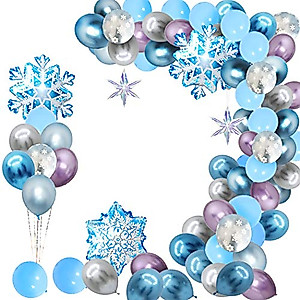 Finypa Snowflake Balloon Garland Arch kit 90pcs Snowflake Balloons for Winter Wonderland, Holiday, Christmas, Baby Shower, Snow Princess Birthday Party Decorations Garland Balloon with Purple White