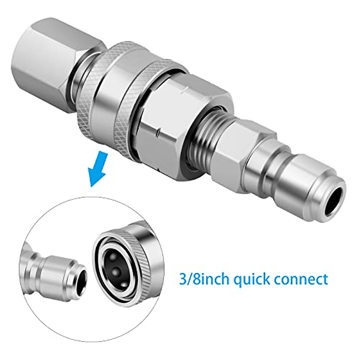 4PCS 3/8 Inch NPT Quick Connect Pressure Washer Coupler，Stainless Steel Pressure Washer Adapter Set, Male and Female Power Washer Quick Disconnect Kit