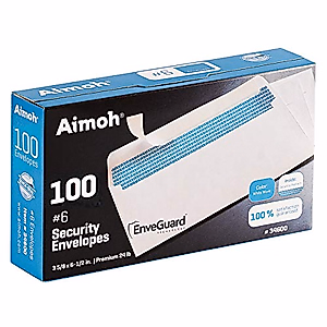 #6 3/4 Security Tinted Self-Seal Envelopes - No Window, Size 3-5/8 X 6-1/2 Inches - White - 24 LB - 100 Count (34600)