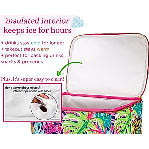 Steel Mill & Co 4 Bottle Wine/Champagne Cooler Tote, Insulated Cooler Bag, Soft Cooler with Secure Zip Close, Collapsible Cooler for Beach or Grocery, Tropical Leaf