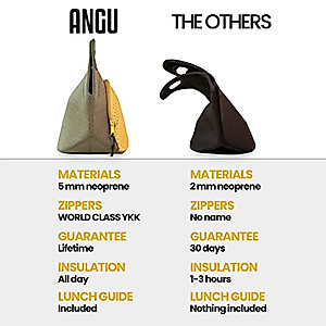 ANGU Neoprene Lunch Bag with Pocket - Keep Your Lunch Nice and Chilled - Washable Lunch Bags Made of Durable 5mm Neoprene - Quality YKK Zippers will Never Break - Soft Cotton Feel (Black)