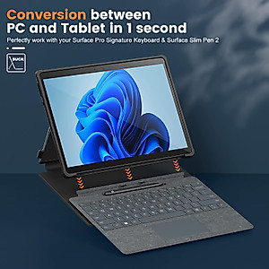 INFILAND Microsoft Surface Pro 8 Case and Cover, [Military-Grade Drop Protection] [High Clearity Case + Leather Cover] Designed for Surface Pro 8 13" 2021 Tablet, Work with Type Cover Keyboard, Black