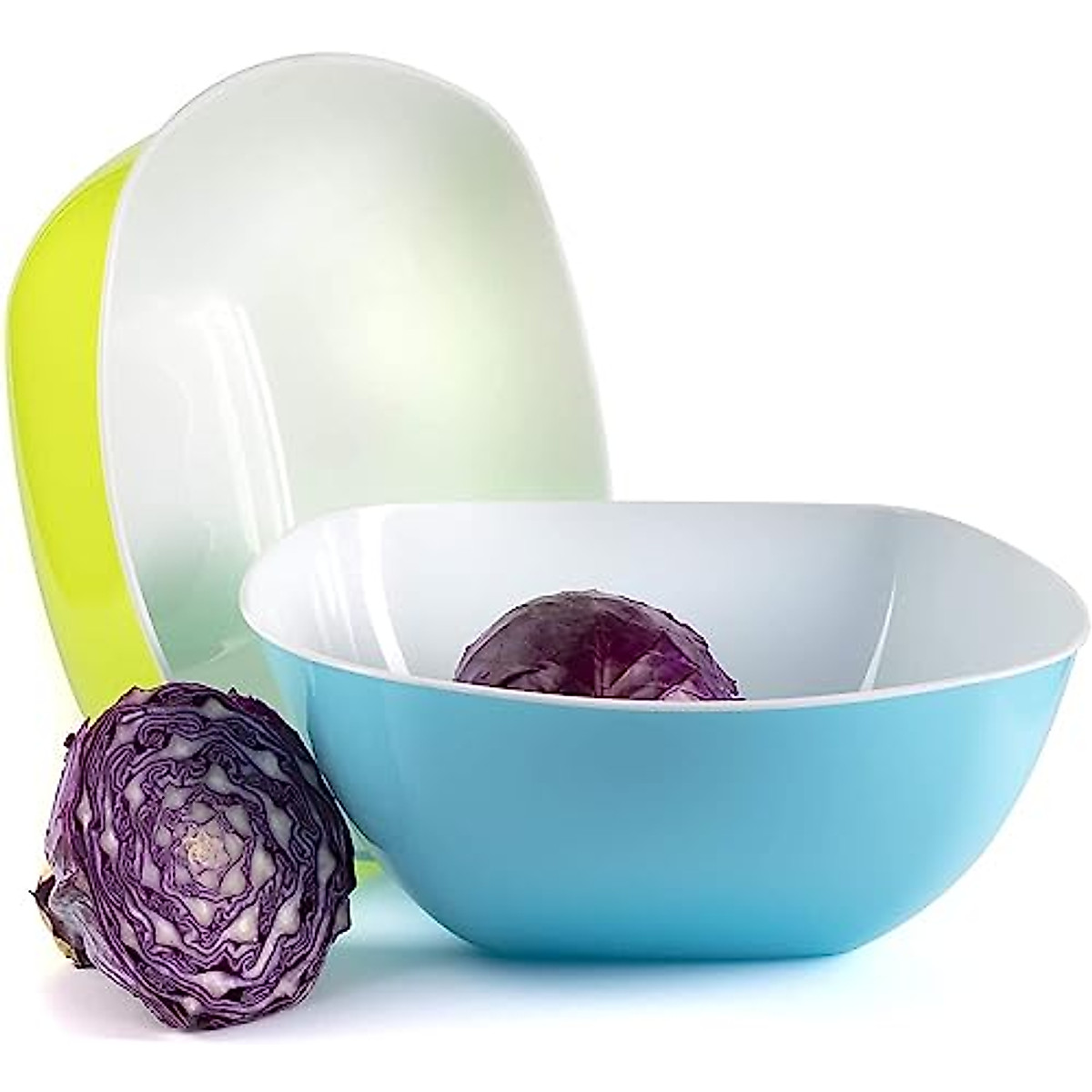 Maxi Nature Salad Bowl Set of 2 - Microwave, Dishwasher & Freezer Safe - Unbreakable & Lightweight Plastic Serving Bowls - Use for Ramen, Noodles, Soup, Pasta & More - Large Size
