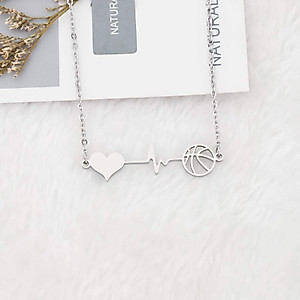 WSNANG Minimalist Hollow Basketball Necklace Basketball Gift for Basketball Lover Sports Lover (Basketball Heart NL)