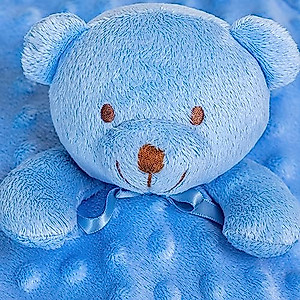 Personalized Baby Lovey with Custom Name - Soft and Snuggly Baby Security Blanket - Blue Teddy Bear Stuffed Animal Security Blankets for Babies 11" - Personalized Baby Gifts for Girl and Boy