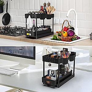 KOCWELL Ziplock Bag Organizer and Plastic Wrap Dispenser with Cutter & Under Sink Organizer Set