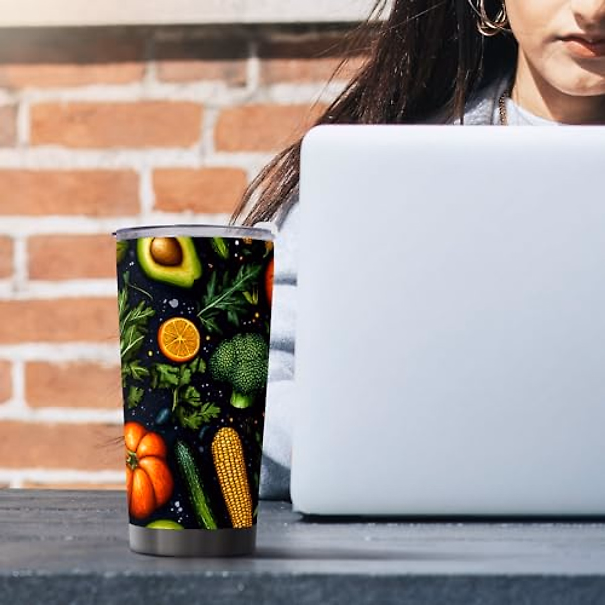 QWEUIOP 20oz Insulated Travel Coffee Mug Vegetable Eggplant Carrots Stainless Steel Tumbler with Lid Double Wall Vacuum Coffee Cup For Hot and Cold Drinks14283