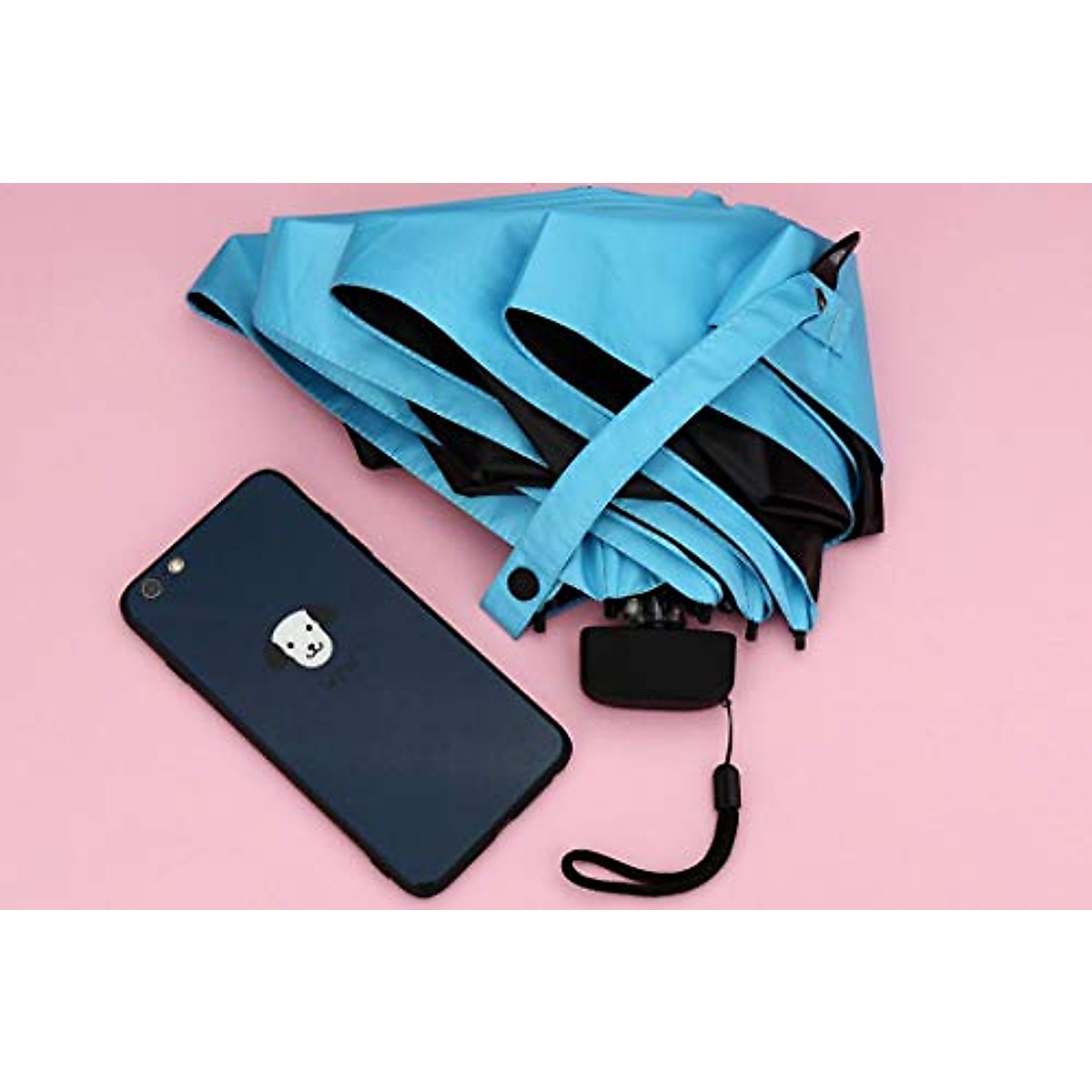 Upgraded Mini Travel Sun Rain Windproof Umbrella - Lightweight Compact Portable Parasol Outdoor UV Folding Umbrellas for Men Women Kids (Blue)