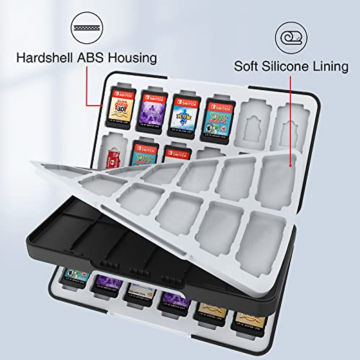 HEIYING Game Card Case for Nintendo Switch&Switch OLED,Customized Pattern Switch Lite Game Card Case with 48 Game Card Slots and 24 Micro SD Card Slots.