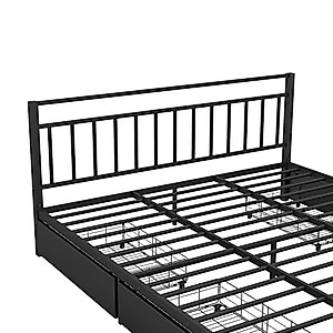 Aiuyesuo Modern King Size Storage Platform Bed with 4 Drawers, Velvet Upholstered Bed Frame with Headboard and Metal Slats Support, No Box Spring Needed, Large Storage Space