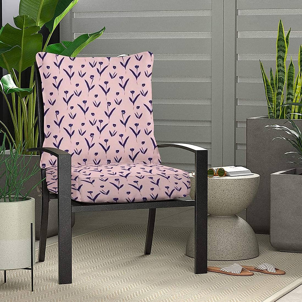 2-Piece Outdoor Deep Seat Cushion Set Pink and Navy Floral brush strokes seamless for fashion prints Back Seat Lounge Chair Conversation Cushion for Patio Furniture Replacement Seating Cushion