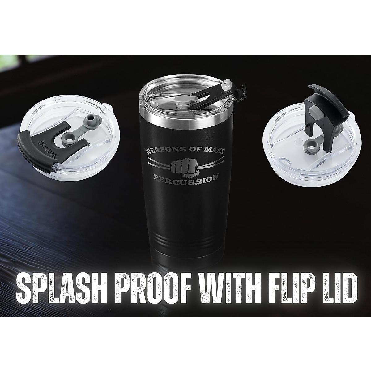 Onebttl Funny Drummer Gifts For Men, Women, Music Lover Gifts for Drummers, 20 oz/590 ml Stainless Steel Insulated Tumbler with Straw, Lid, Weapons of Mass Percussion