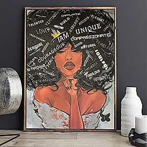Black Queen Wall Art Black Women African American Canvas Wall Art Portrait Inspirational Wall Art Contemporary Abstract Canvas Prints Painting Home Decor For Bedroom Living Room Decoration Inspirational Living Room Bedroom Home Decoration Art (16×24inch)