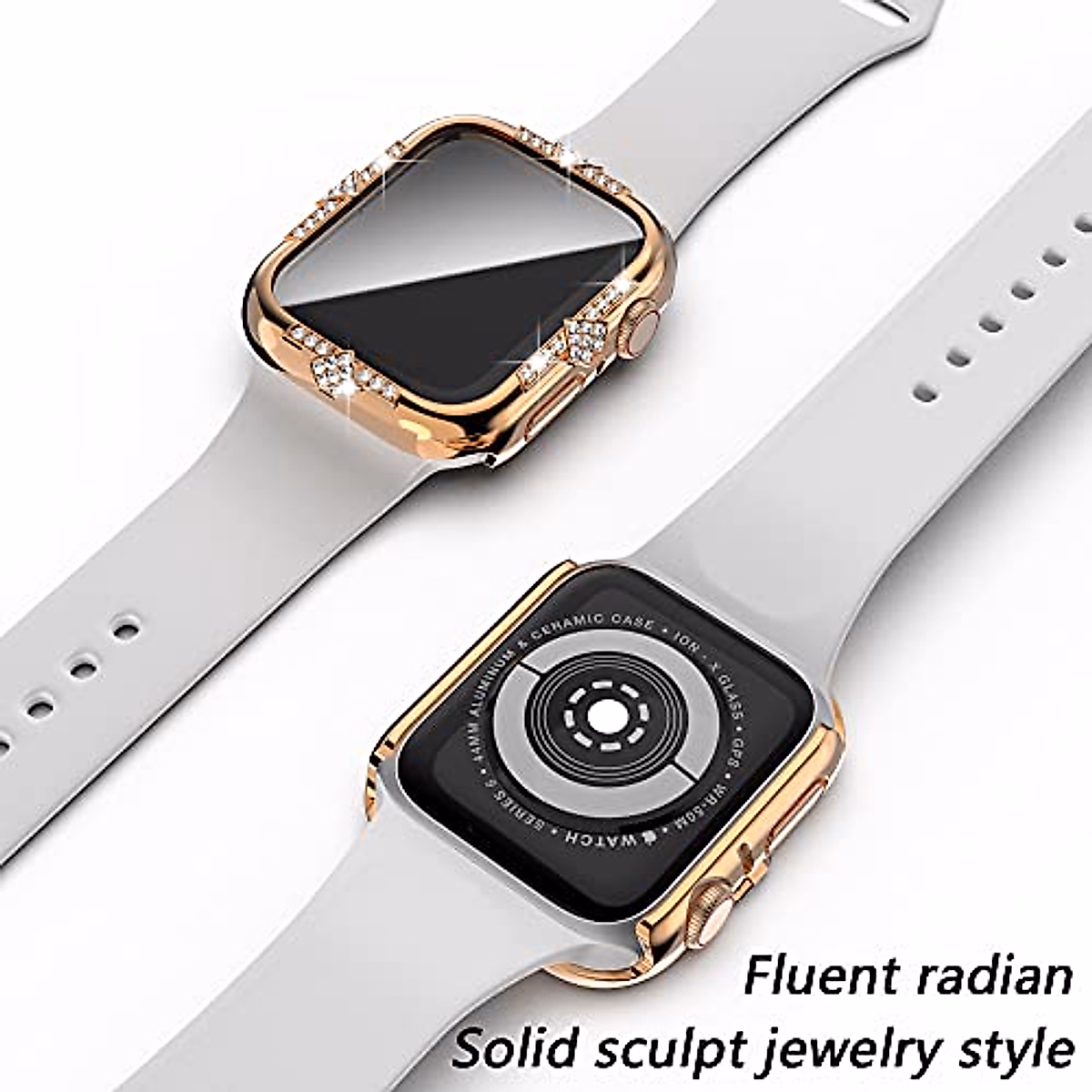 Falandi Hard Case Compatible with Apple Watch Case Series 8 Series 7 41mm Rhinestones with Built-in Glass Screen Protector Diamond iWatch Face Cover Smart Watch Case for Women Girl, 41mm Rose Gold