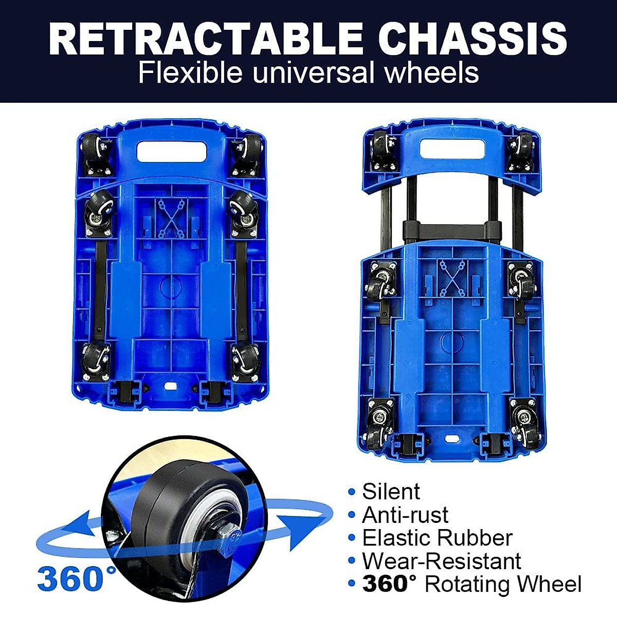 ShiningShow Foldable Hand Platform Truck, 500 LB Heavy Duty Exhibition Cart, Black Utility Dolly Platform Cart with 6 Wheels for Luggage, Personal, Travel, Auto, Moving & Office Use