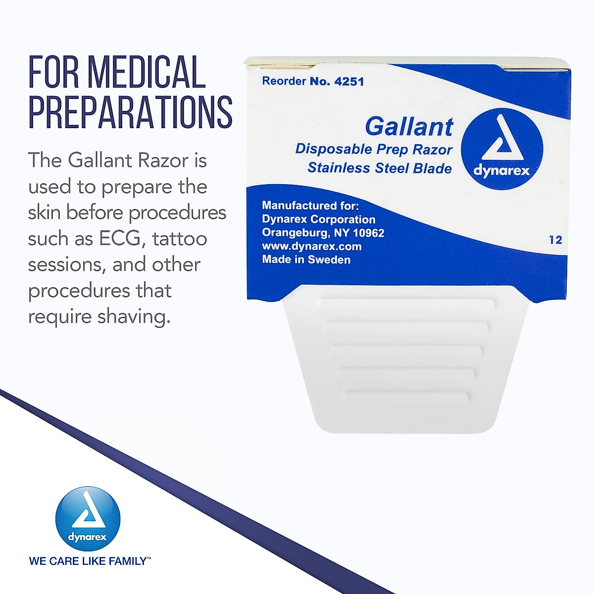 Dynarex Gallant Disposable Prep Razors, Used before ECG and other Procedures, Disposable Razors with Open Design, Ergonomic Surgical Prep Razors, 1 Box of 50 Razors