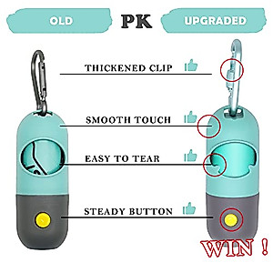 YUCHIYA Dog Poop Bag Dispenser with Flashlight|Dog Poop Bag Holder with Leash Clip|Hands-Free Leash Poop Bag Holder with Straps and 1 Roll Dog Waste Bags (Crystal Blue)