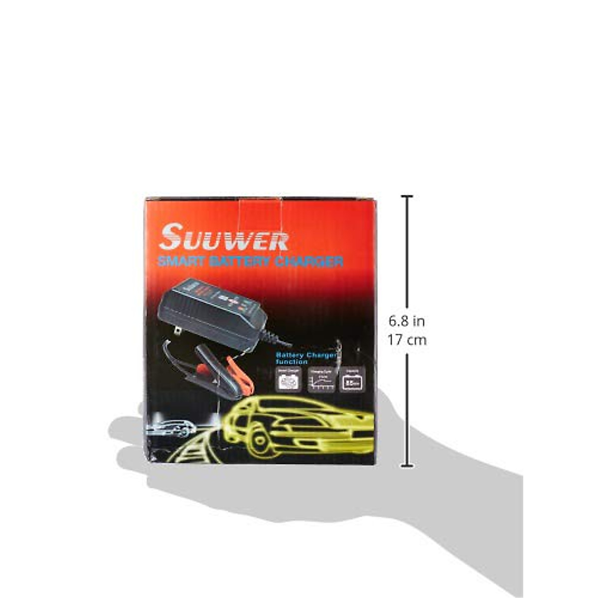 Suuwer 1.5-Amp Trickle Charger 8V/12V Fully-Automatic Smart Battery Charger/Maintainer for Motorcycle, Golf Cart, Car, Lawn Mower and More