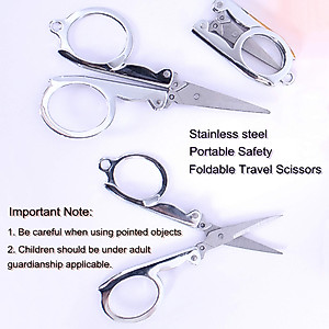 Foldable Small Scissors,Portable Mini Travel Scissor,Big Size Stainless Steel Folding Scissor with Keychain Pointy Small Sewing Fold Up Scissors Craft Camping 4 pack