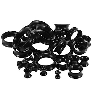 Xpircn 15 Pairs Thin Silicone Gauges Flexible Skin Ear Tunnles Plugs Double Flared Hollow Expander Ear Piercing Jewelry 3mm-30mm (Mixed Gauges)