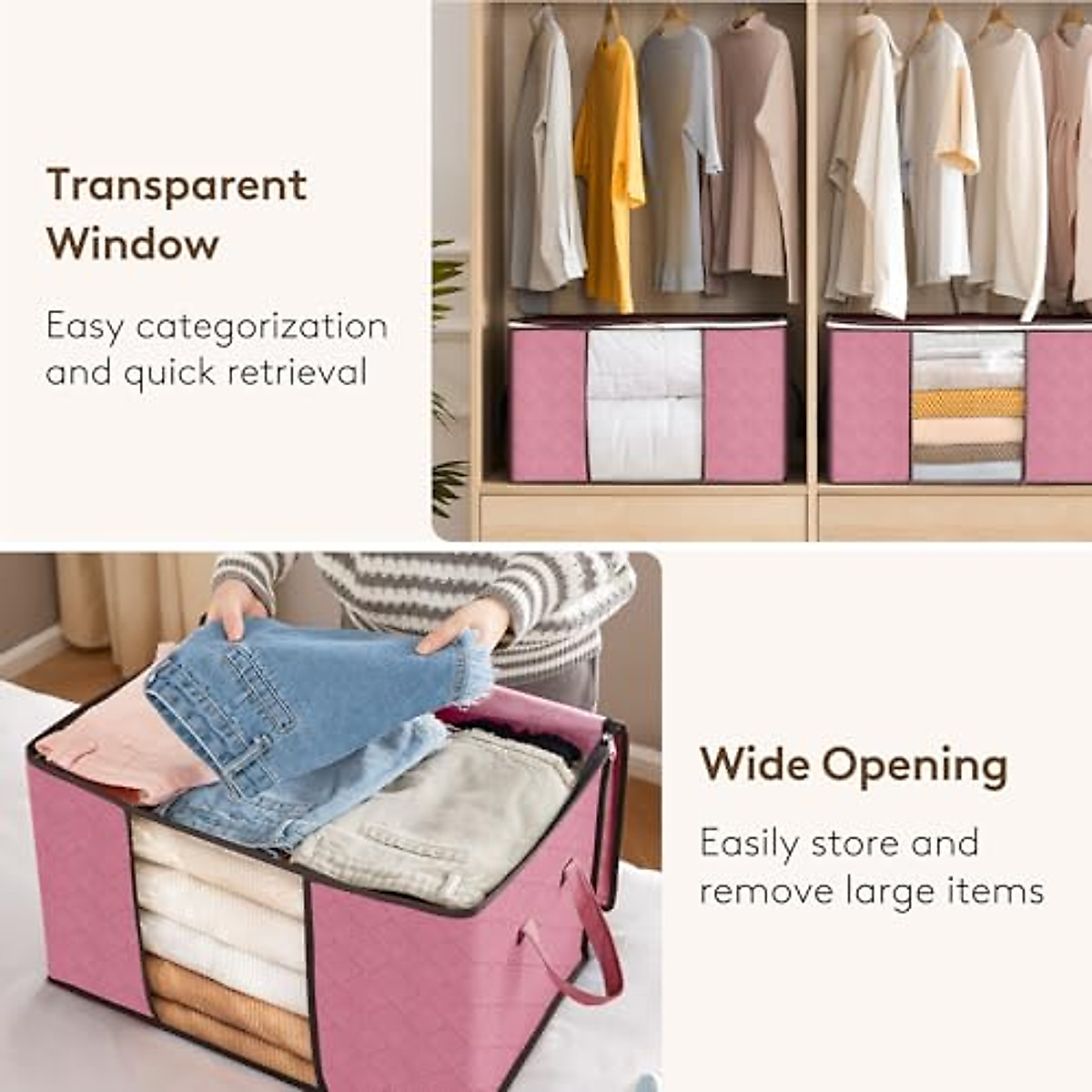 Lifewit 90L Large Storage Bags, 6 Pack Closet Organizers and Storage, Clothes Storage Bins with Lids, Foldable Storage Containers with Reinforced Handles for Clothing, Blanket, Bedding, Comforter Pink