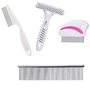 Cdycam Tear Stain Remover Combs, Professional Pet Stainless Steel Grooming Brush, Undercoat Rake and Flea Dog Cat Combs, Effectively Clean Mucus and Stains (4 Packs)