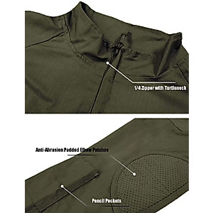 MAGCOMSEN Airsoft Shirt with Pads with Pads Military Shirts Combat Shirts Tactical Shirts for Men Hiking Shirts Quick Dry Shirts Fishing T Shirts Green