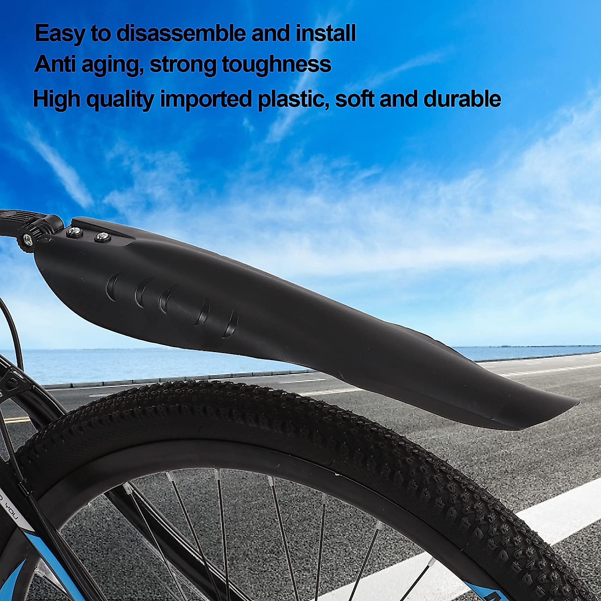 WNSC Bicycle Fenders, Adjustable Curved Design Front Rear Mudguard Easy Disassembly Installation Soft Durable Plastic Black for Mountain Bicycles for Road Bicycles
