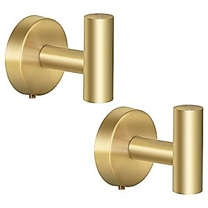 Augegel Towel Hooks,Robe Hooks,2 Heavy Duty Door Hanger Towel Robe Clothes Cabinet Closet Sponges Hook for Bathroom Kitchen Garage Gotel (2 Pack, Golden)