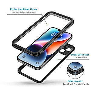 Lanhiem iPhone 14 Case, IP68 Waterproof Dustproof Case with Built-in Screen Protector, Rugged Full Body Shockproof Phone Cover for iPhone 14, 6.1 inch (Black)