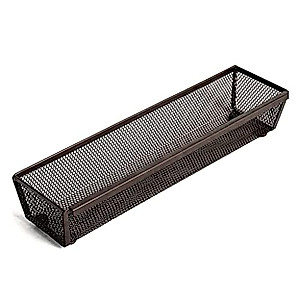Smart Design Drawer Organizer - 12 x 3 Inch - Steel Metal Mesh Tray - with Interlocking Arm Connection - Utensils, Silverware, Organization - Kitchen - Bronze