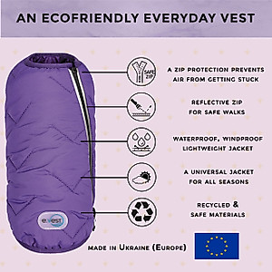 Bonne et Filou Sustainable Dog Jacket Vest Made in Ukraine with Premium Recycled Materials - Lightweight Warm Waterproof Windproof Winter Dog Coat Outfit for Cold Weather (X-Small-2, Grey)