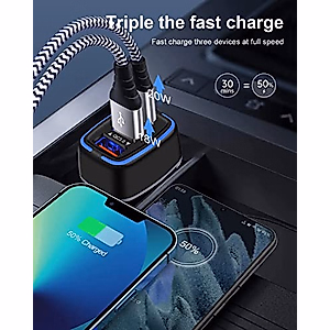 AILKIN 56W PD USB C Car Charger, Type-C Super Fast Power Charging Block 3-Port USB A & USBC Auto Cargador Carro Lighter Adapter for iPhone, iPad, Samsung Galaxy, LG, Google Pixel, Moto, USB-C&A Port