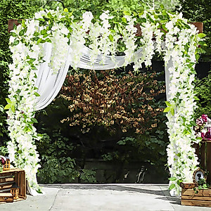 COOWAS 4pcs Artificial Flowers (Total 24Feet) Silk Wisteria Garland Hanging Vines Fake Plants Greenery for Wedding Party Outdoor Garden Office Home Kitchen Bedroom Wall Decor White