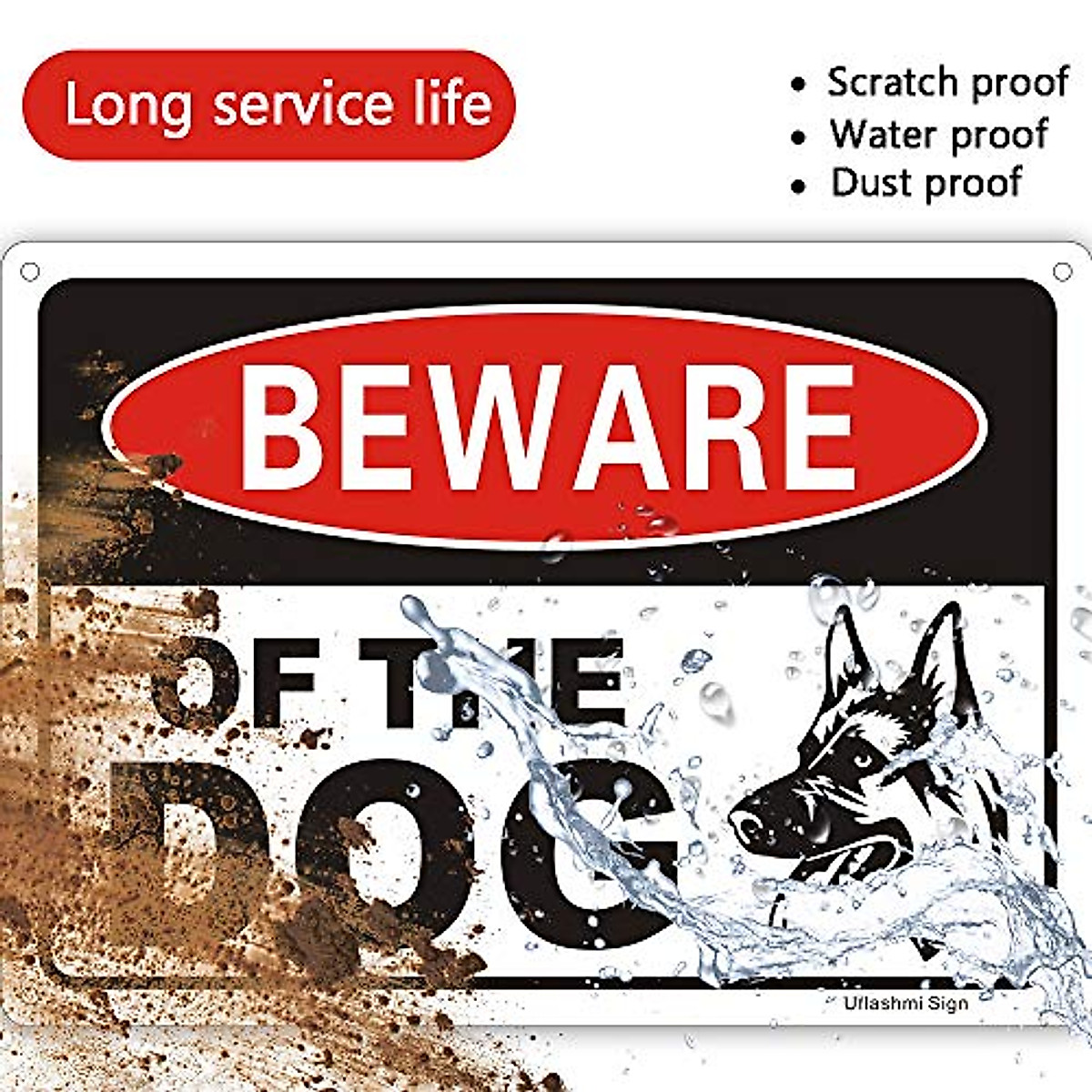 Uflashmi Beware of Dog Sign for Fence Yard, Dog Warning Sign, Aluminum Metal, 2 Pack, 7x10 inch