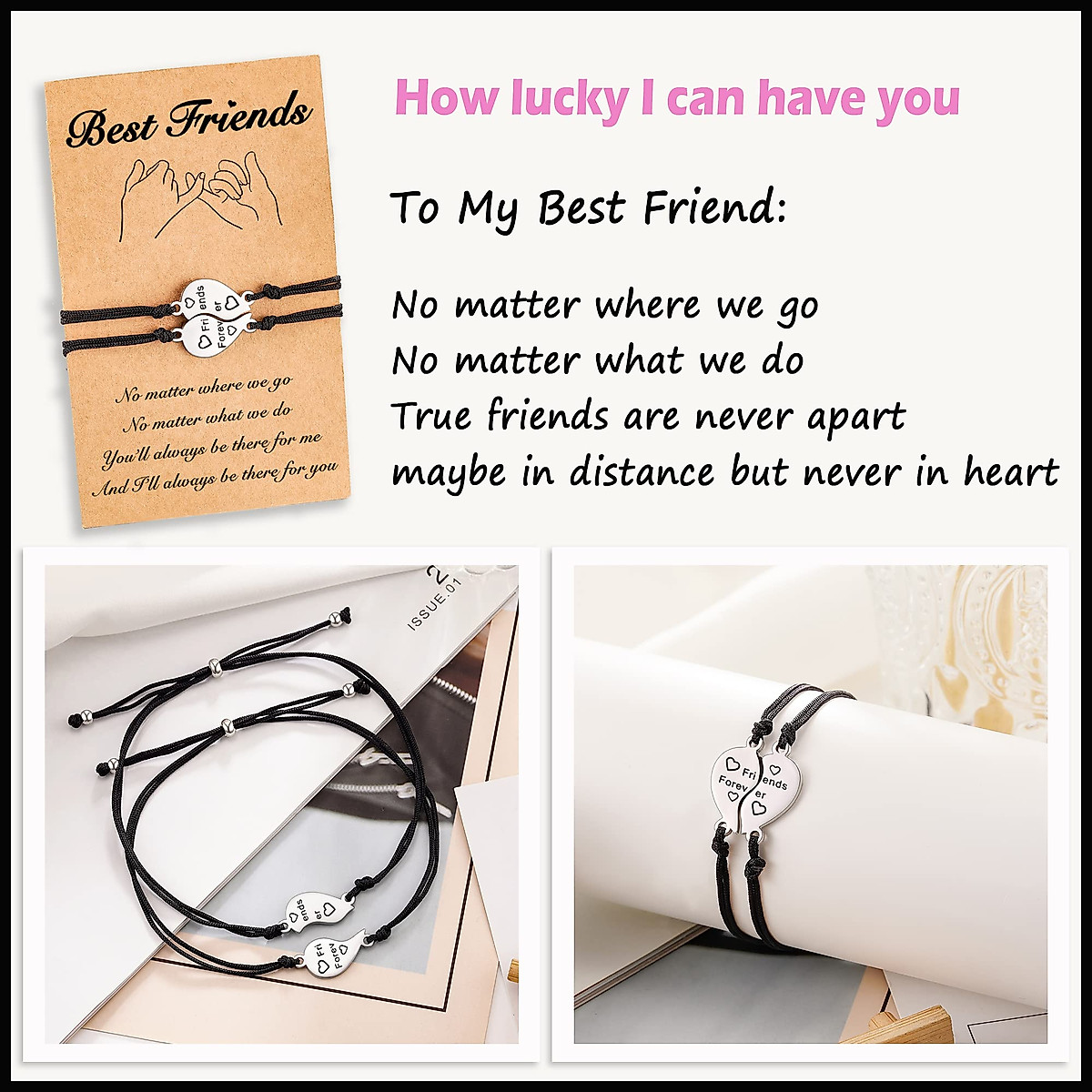 Tarsus Friendship Bracelets Matching Best Friend Bracelet for 2 BFF Jewelry Galentines Day Friendship Birthday Gifts for Women Girls