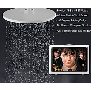 ABHILWY Shower Tablet Holder Waterproof Compatible with Ipad, Wall Mounted Bathroom Tablet Case Rotation, Adhesive Touchable Cradle with Glass Mirror Anti-Fog Screen for Kitchen 11 inches White