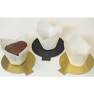 Mini Cake Boards Round Pastry Board with Tab, Gold and Black, Gold Cake Pastry Dessert Cardboard Cake Base Single Portion Pastry Serving Tray,- 3 1/8 '' - for Buffet, 60 pc.