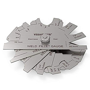 YESWELDER MG-11 Metal Weld Fillet Gages Set (7PCS) 1/8''-1'' Welding Inspection Test Ulnar MM & inch