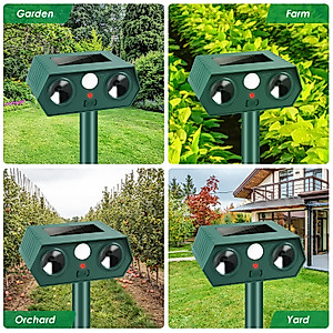 2 Pcs Solar Ultrasonic Animal Repellent Outdoor 2024 Cat Deterrent Raccoon Repeller with Motion Sensor for Cat Deer Rabbit Skunk Dog Squirrel, Waterproof Deer Repellent Devices Dog Repellent for Yard