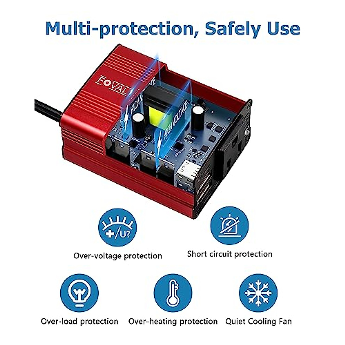 FOVAL 150W Car Power Inverter 12V DC to 110V AC Converter Vehicle Adapter Plug Outlet with 3.1A Dual USB Car Charger for Laptop Computer