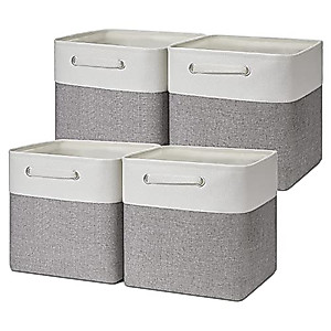Neykioy Storage Bins for Cube Organizer,Storage Cubes 12 x 12, Fabric Storage Bins for Home,Office Nursery Organization and Storage Cube Bins,Bins for Cube Organizer with 2 Handles(White&Grey,4 Pack)