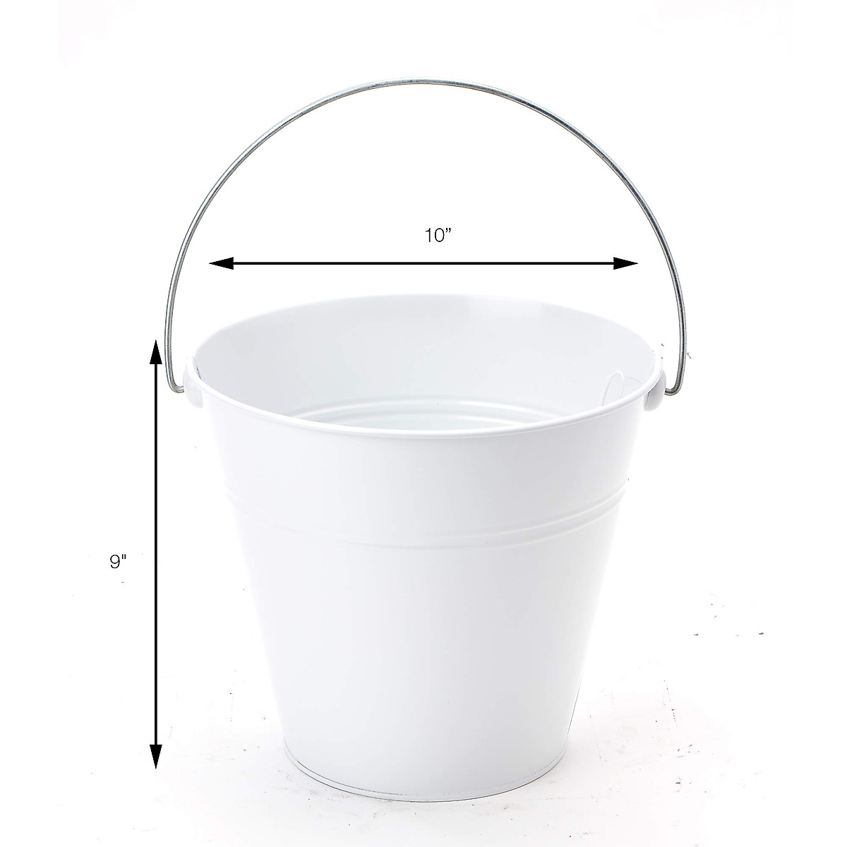 Simply Elegant Extra Large Metal Bucket with Handles (10"x10"x9") Multi-Purpose Buckets for Party Favor, Wedding Centerpiece, Garden Planters Goody Baskets, Christmas Decorations (White)